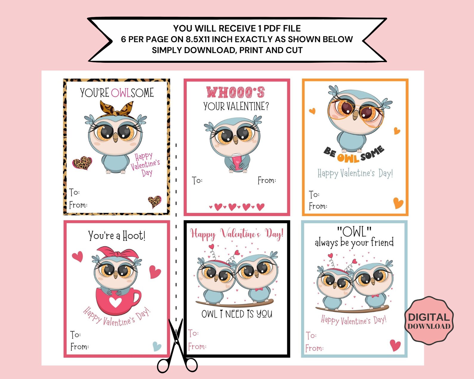 Owls Valentines Day for School Valentines, Valentine's Day Cards, Owl ...