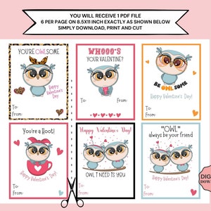 Owls Valentines Day for School Valentines, Valentine's Day Cards, Owl ...