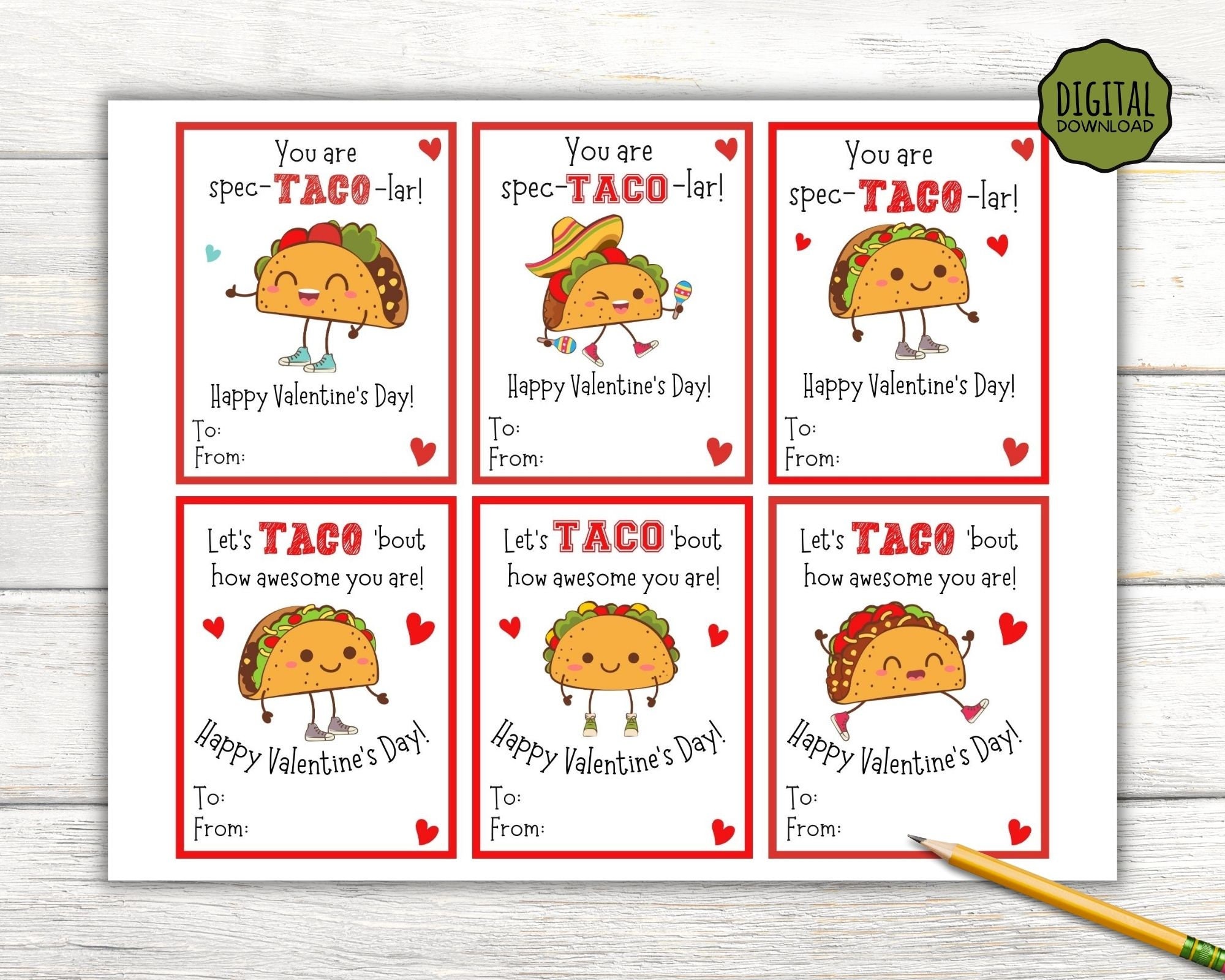 Taco Valentines for School, Taco Valentine's Day Cards, Taco Valentine ...