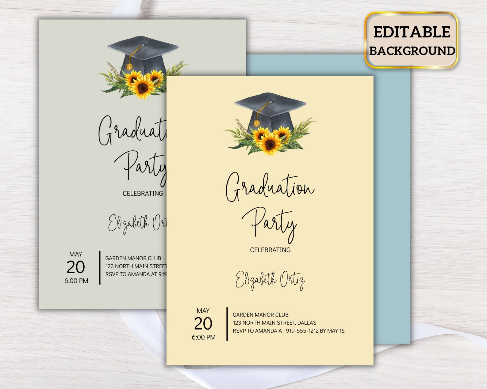 Sunflower Graduation Invitation Template, Minimalist Graduation ...