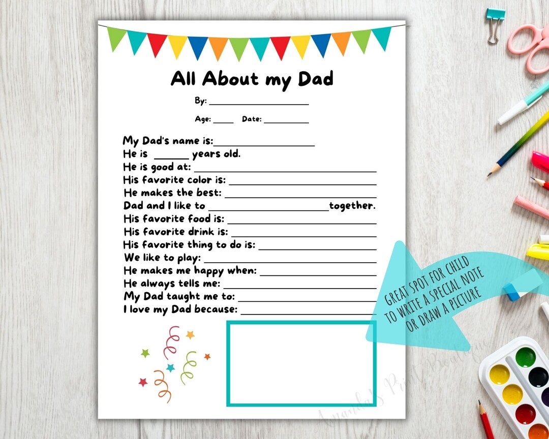All About My Dad Kid Questionnaire | Father's Day Gift From Kid ...