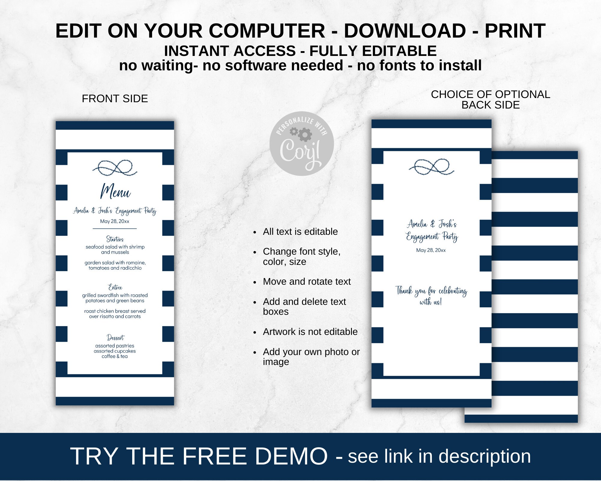 Editable Nautical Menu Template Printable Tying the Knot - Etsy