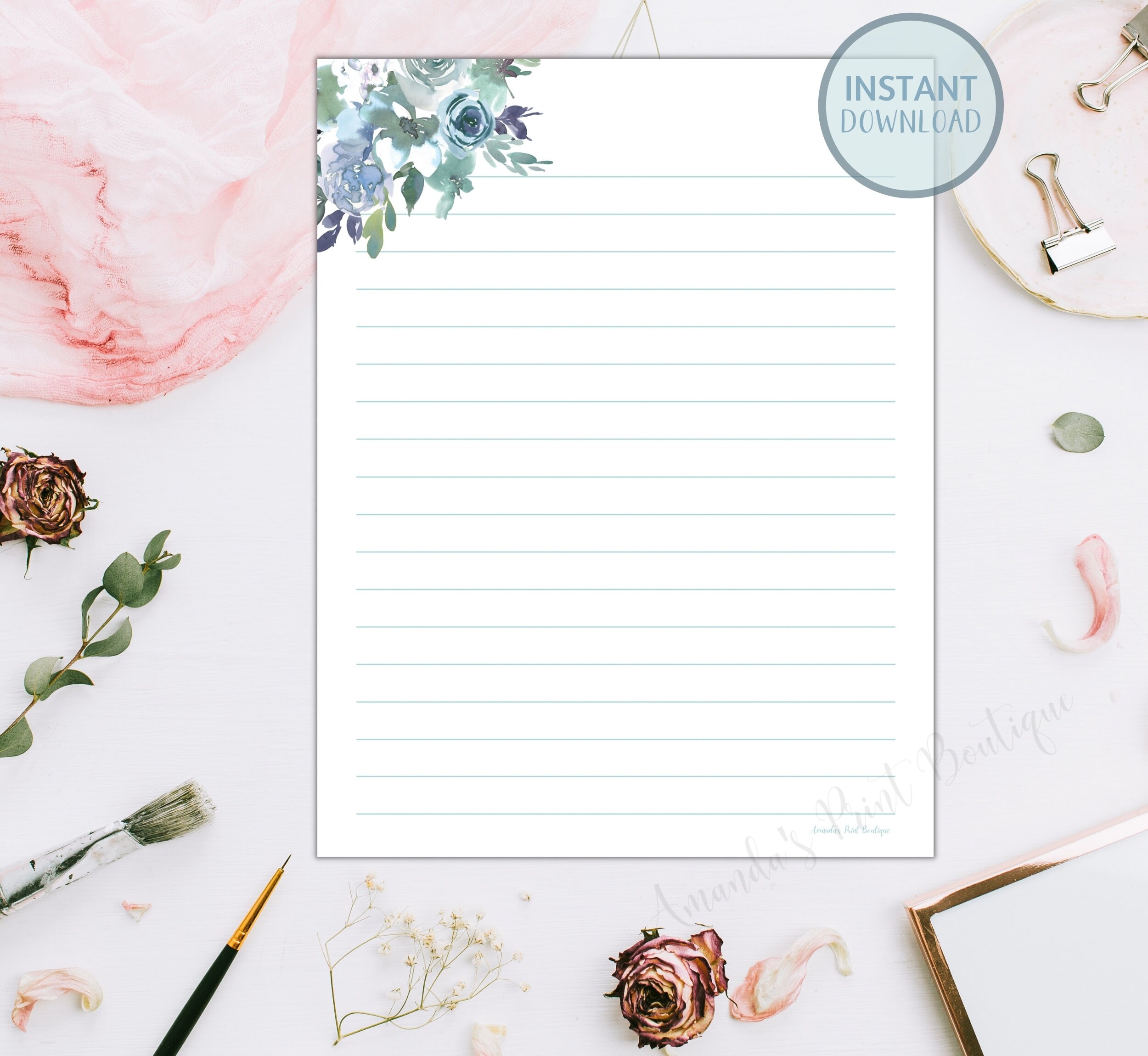 Printable to Do List Watercolor Floral Planner Insert Blue | Etsy