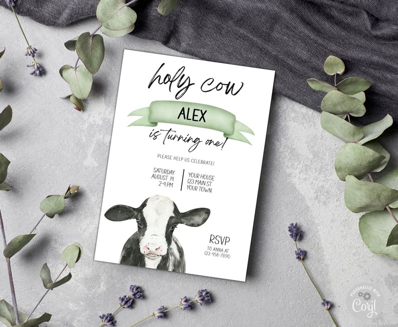Holy Cow Birthday Invitation, Editable Holy Cow Birthday Party Invite ...