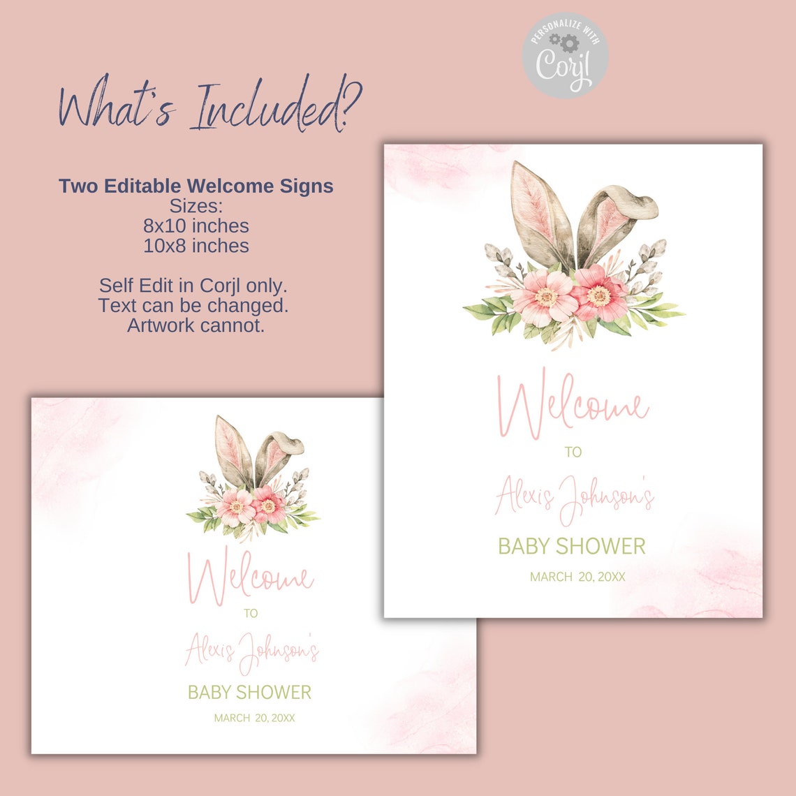 Editable Bunny Ears Horizontal & Vertical Welcome Signs, Bunny Baby ...