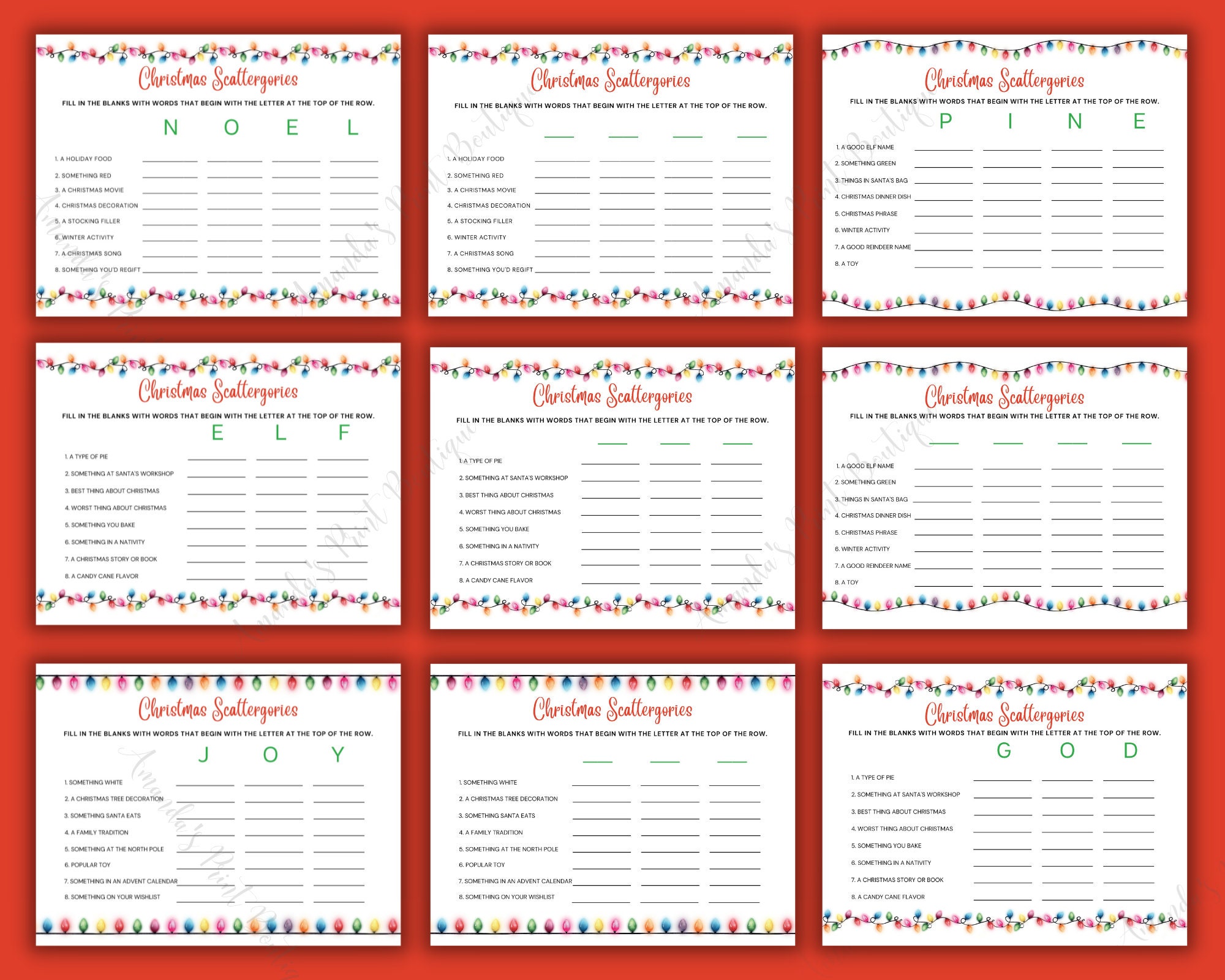Christmas Scattergories, Christmas Party Games, Holiday Games ...