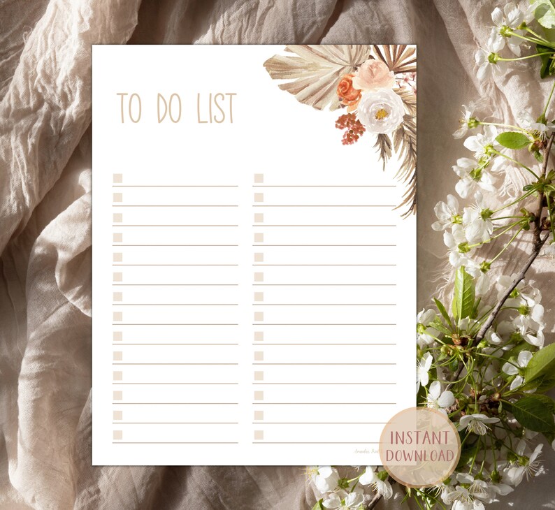 Boho Floral Printable to Do List Watercolor Floral Planner - Etsy