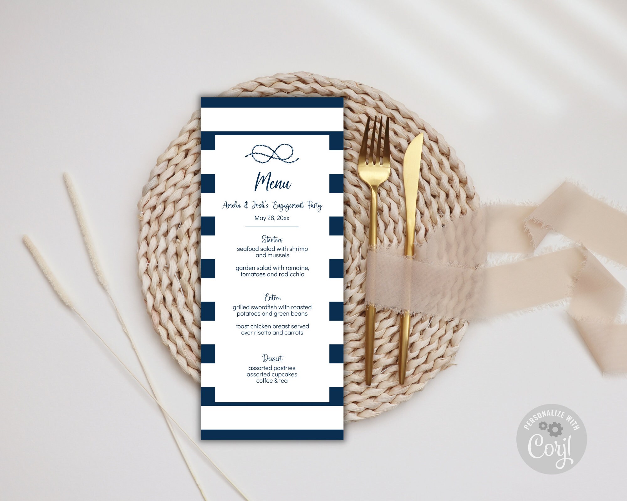 Editable Nautical Menu Template Printable Tying the Knot - Etsy