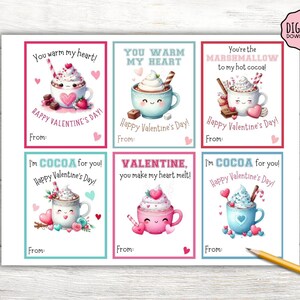 Hot Cocoa Valentines Day for School Valentines, Hot Chocolate Valentine ...