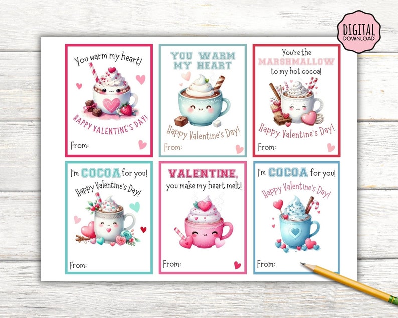 Hot Cocoa Valentines Day for School Valentines, Hot Chocolate Valentine ...
