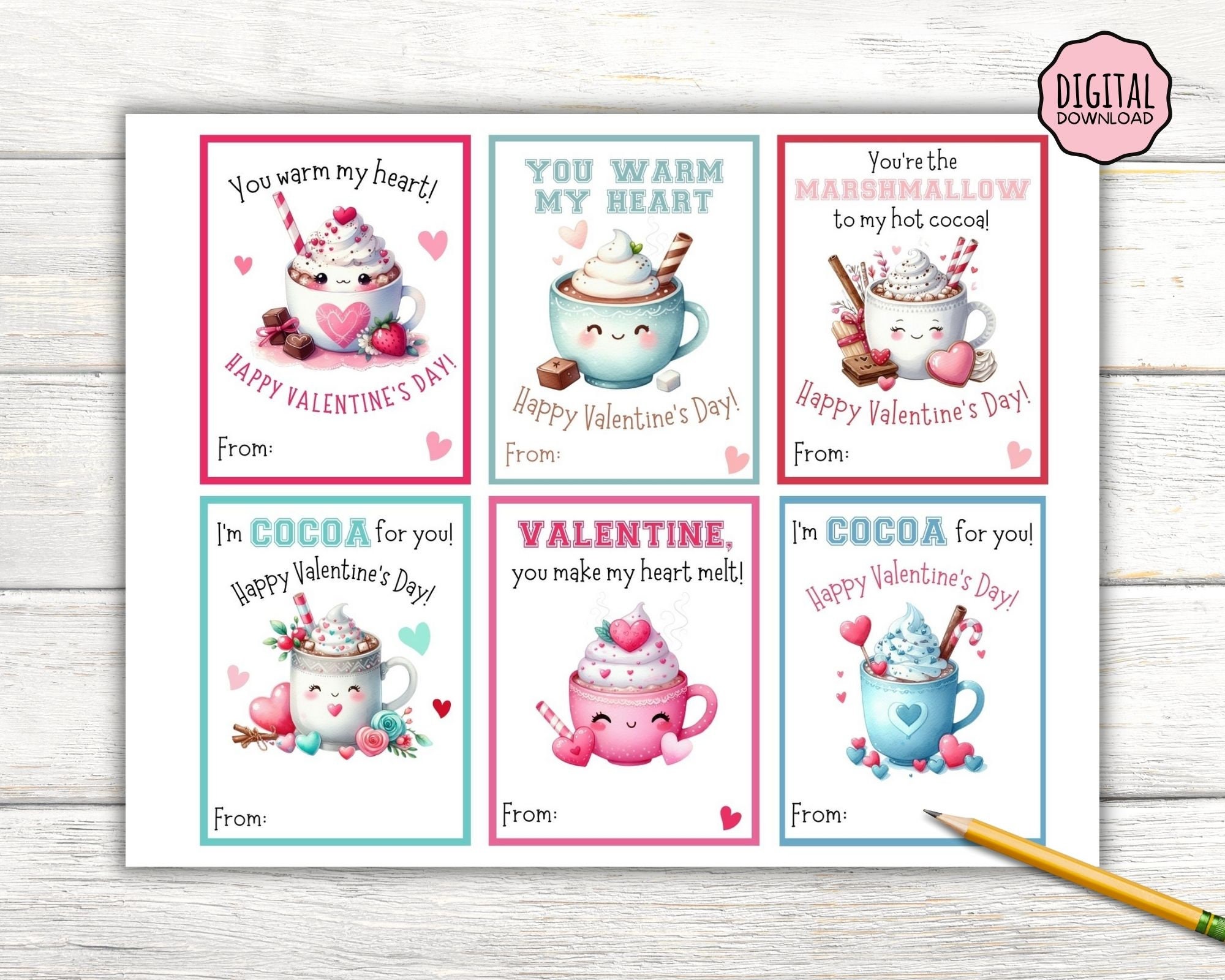 Hot Cocoa Valentines Day for School Valentines, Hot Chocolate Valentine ...