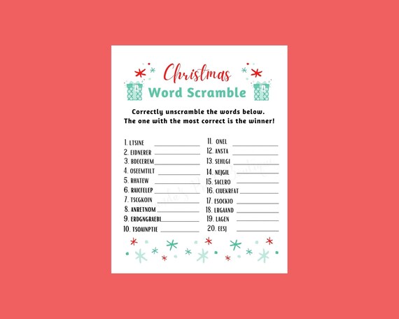 Christmas Word Scramble Christmas Party Games Holiday Games | Etsy
