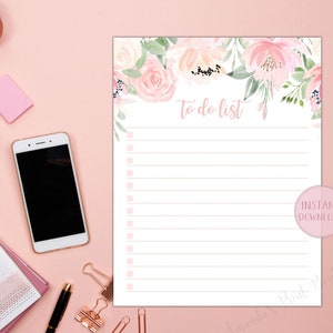 Printable to Do List, Watercolor Floral Planner Insert, Pink Flower ...