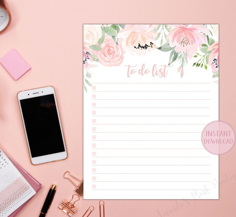 Printable to Do List, Watercolor Floral Planner Insert, Pink Flower ...