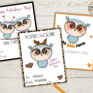 Owls Valentines Day for School Valentines, Valentine's Day Cards, Owl ...
