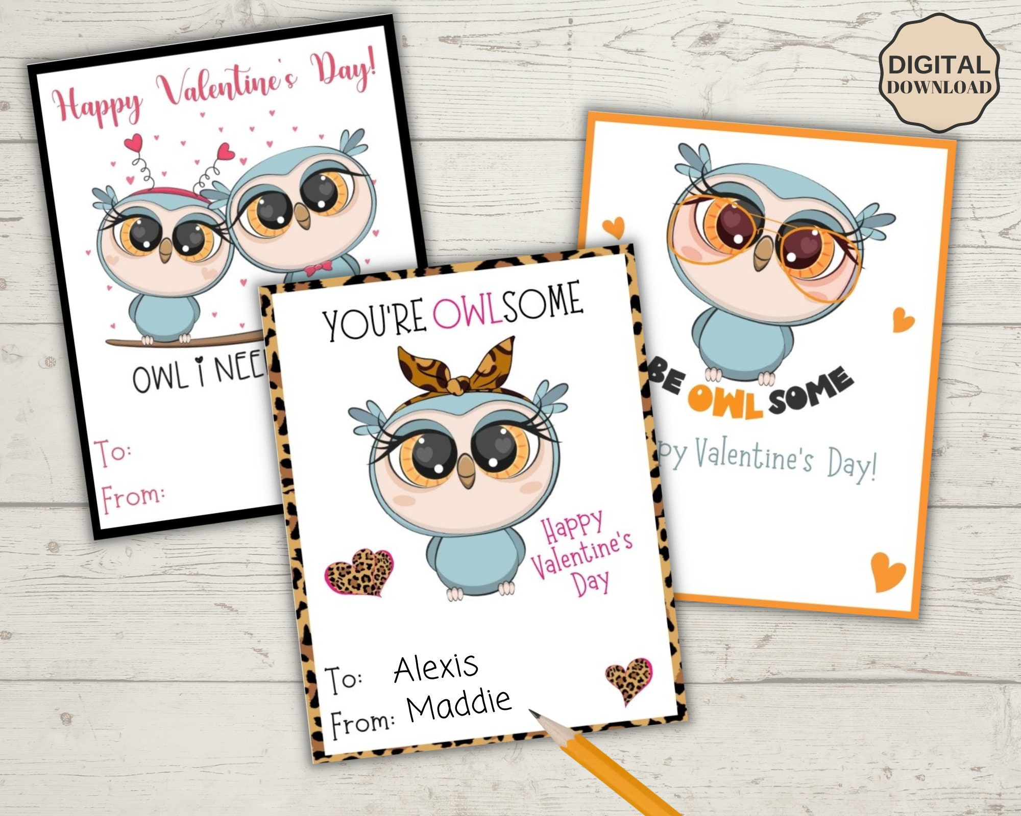 Owls Valentines Day for School Valentines, Valentine's Day Cards, Owl ...
