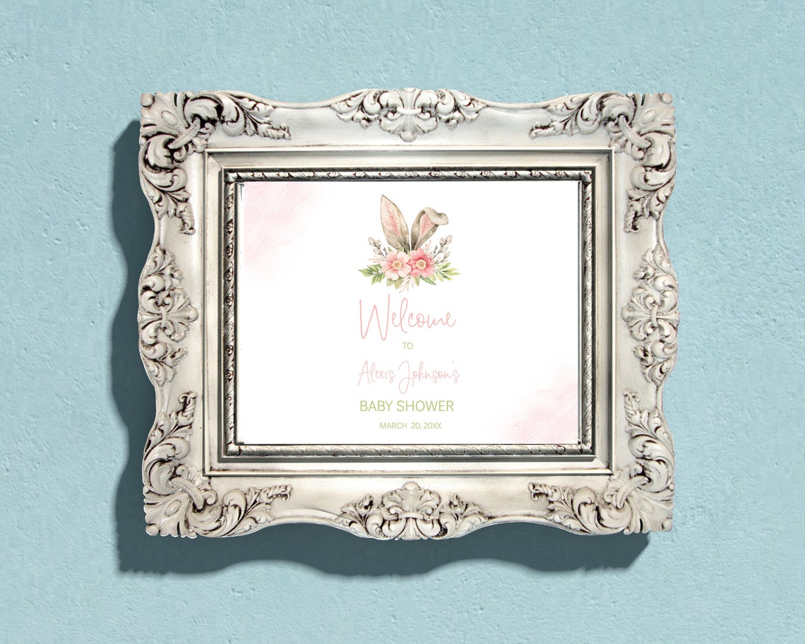 Editable Bunny Ears Horizontal & Vertical Welcome Signs, Bunny Baby ...