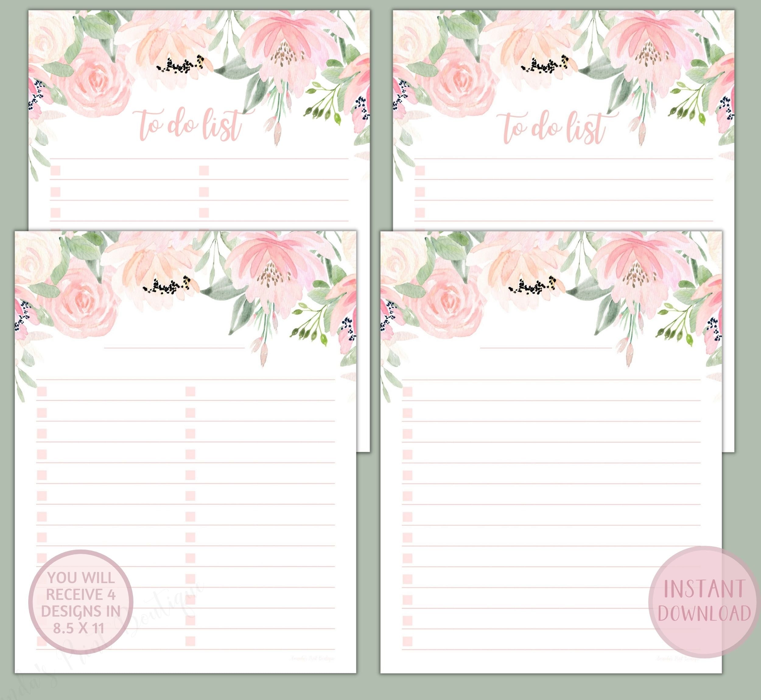 Printable to Do List Watercolor Floral Planner Insert Pink - Etsy