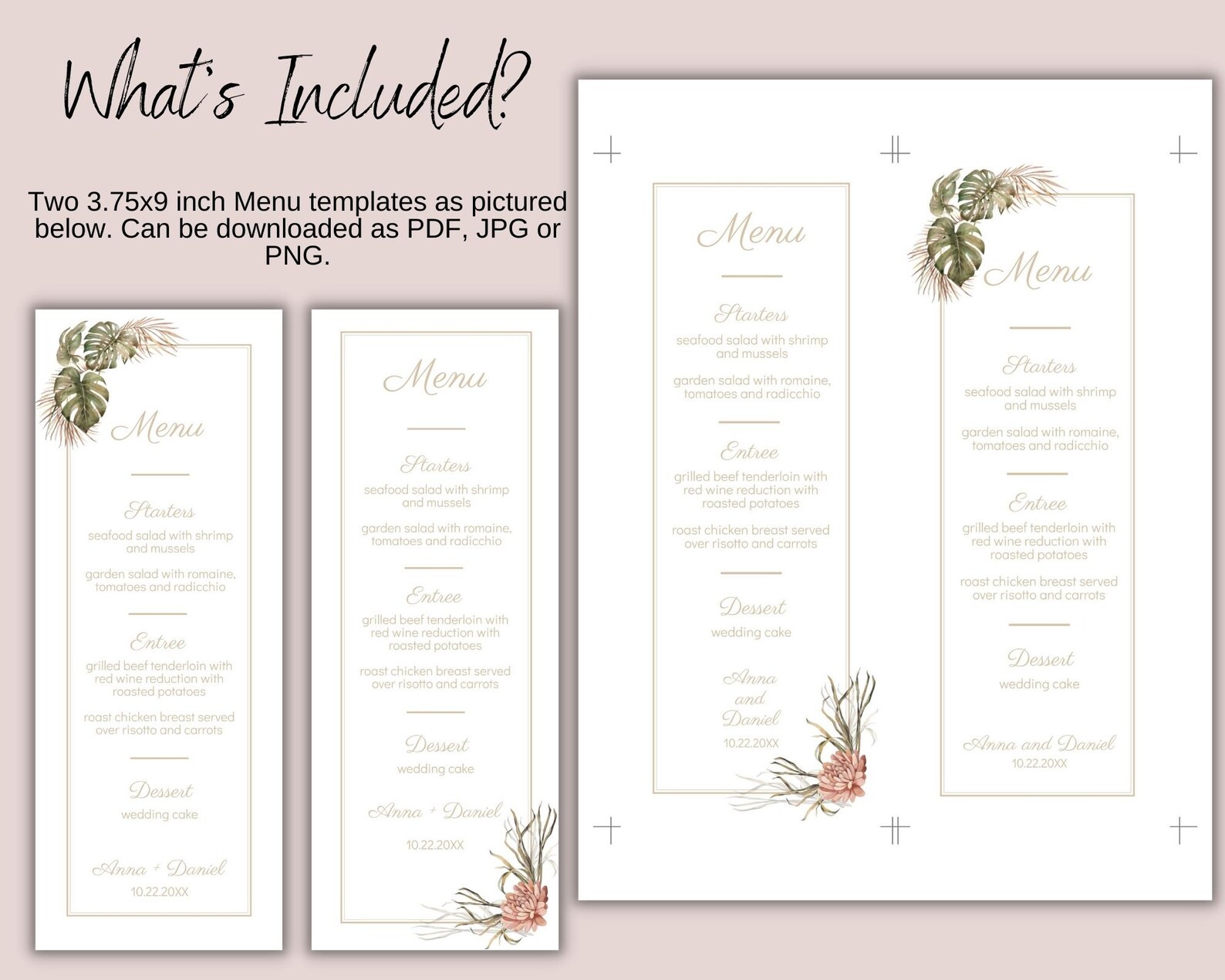 Boho Menu Card Template Lunch/ Dinner / Brunch Menu Printable ...