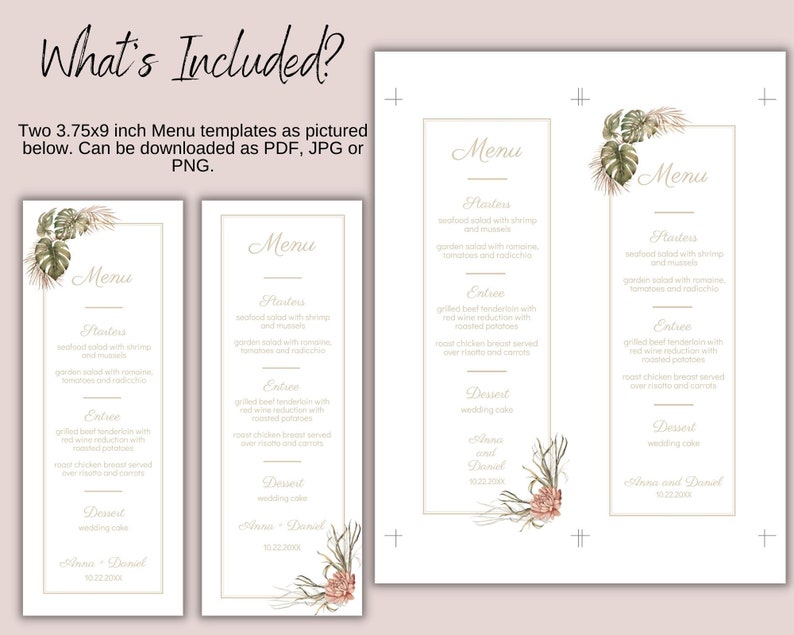 Boho Menu Card Template Lunch/ Dinner / Brunch Menu Printable | Etsy