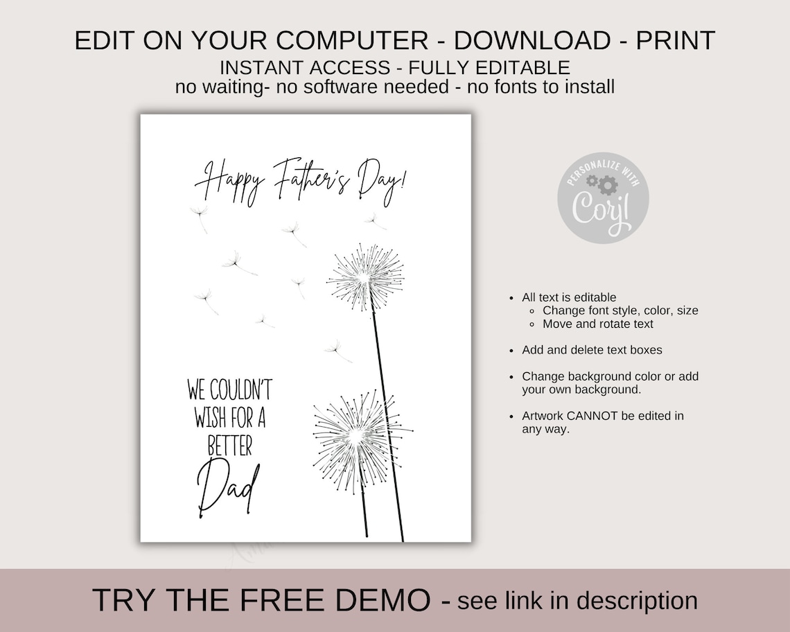 Editable Printable Dandelion Fingerprint Art / Keepsake Craft - Etsy