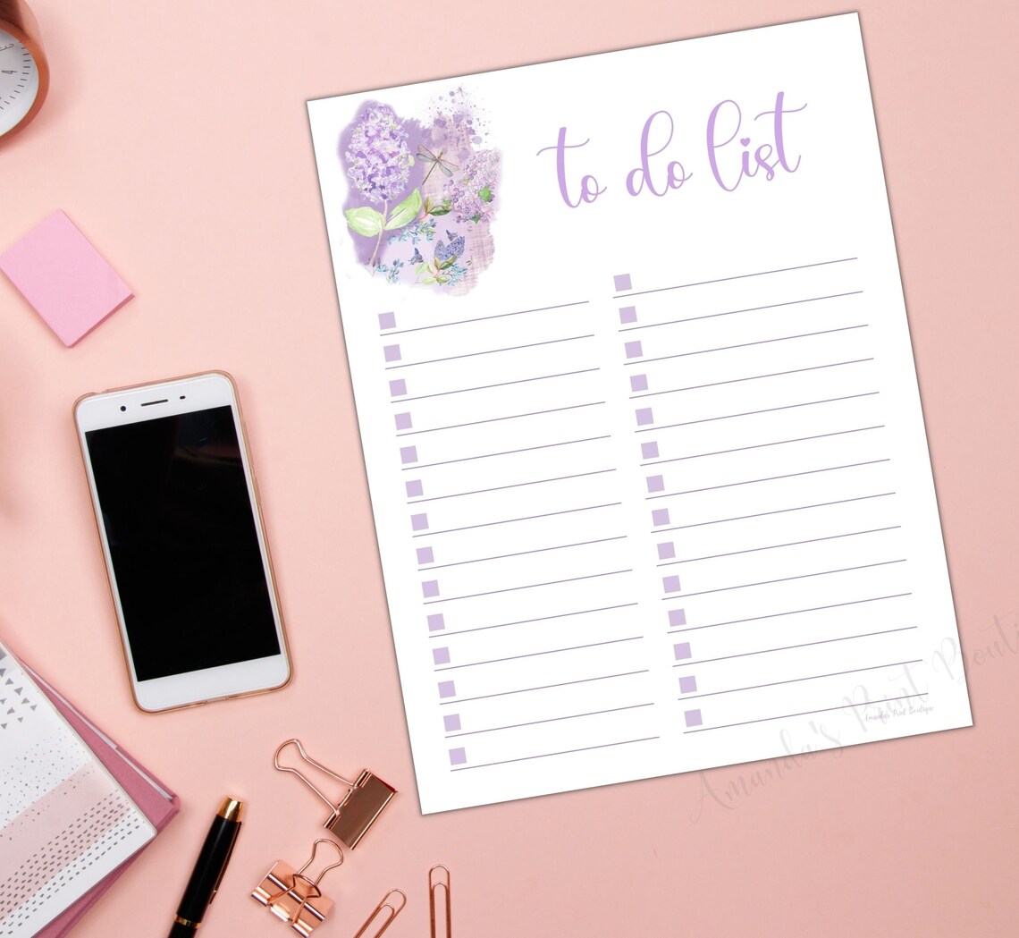 Printable to Do List, Watercolor Purple Floral Planner Insert, Lavender ...
