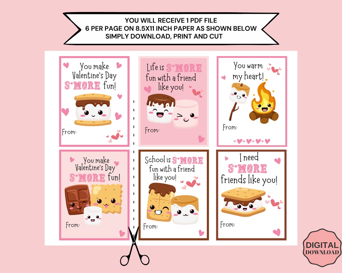 S'mores Valentines Day for School Valentines | Etsy