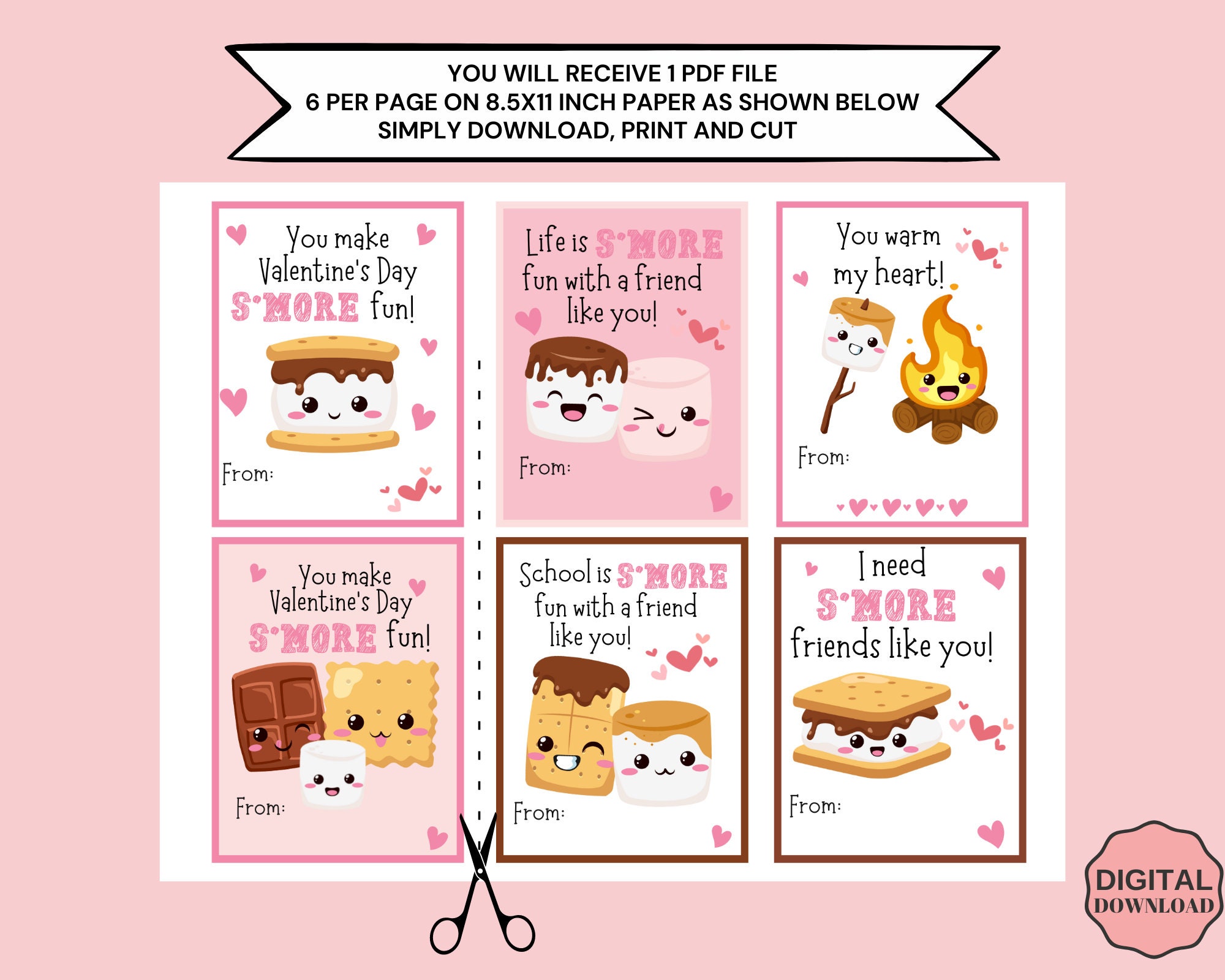 S'mores Valentines Day for School Valentines, Valentine's Day Cards ...
