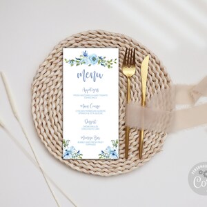 EDITABLE Blue Floral Menu Card Template Lunch/ Dinner / Brunch Menu ...