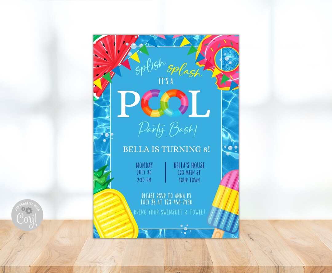 Pool Party Invitation Summer Party Invite Birthday Party Invitation