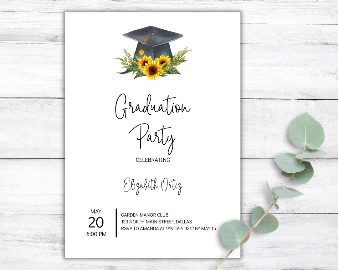 Sunflower Graduation Invitation Template, Minimalist Graduation ...