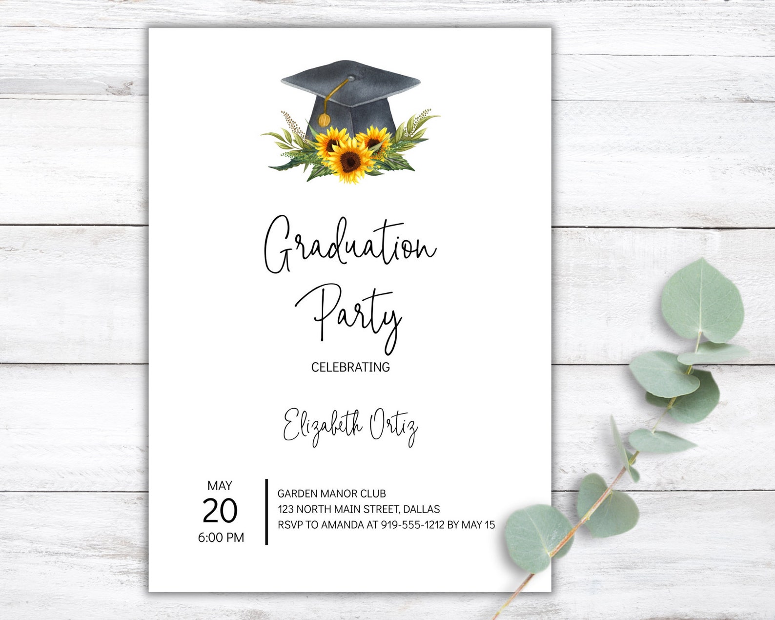 Sunflower Graduation Invitation Template, Minimalist Graduation ...