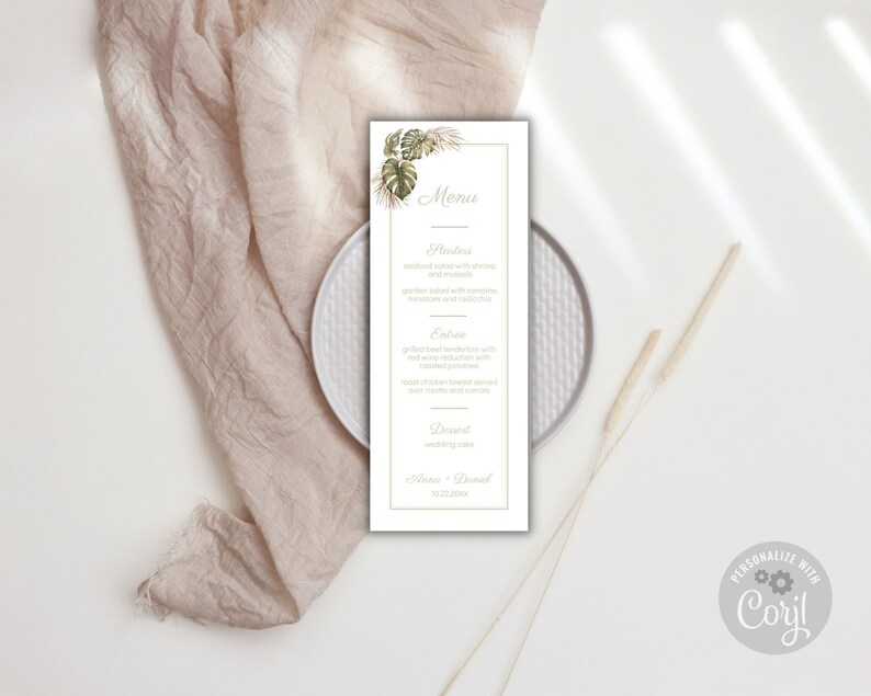 Boho Menu Card Template Lunch/ Dinner / Brunch Menu Printable | Etsy