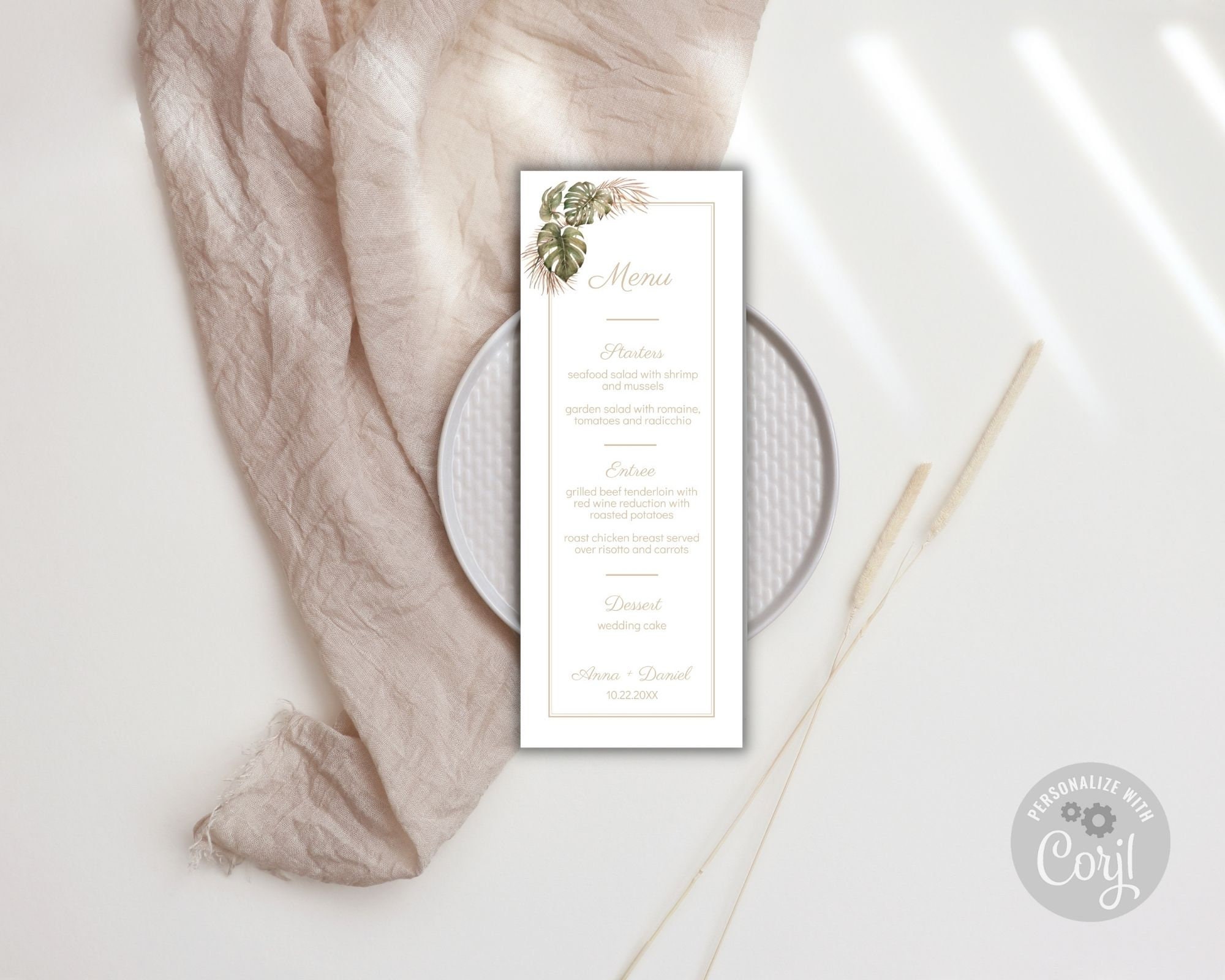 Boho Menu Card Template Lunch/ Dinner / Brunch Menu Printable | Etsy
