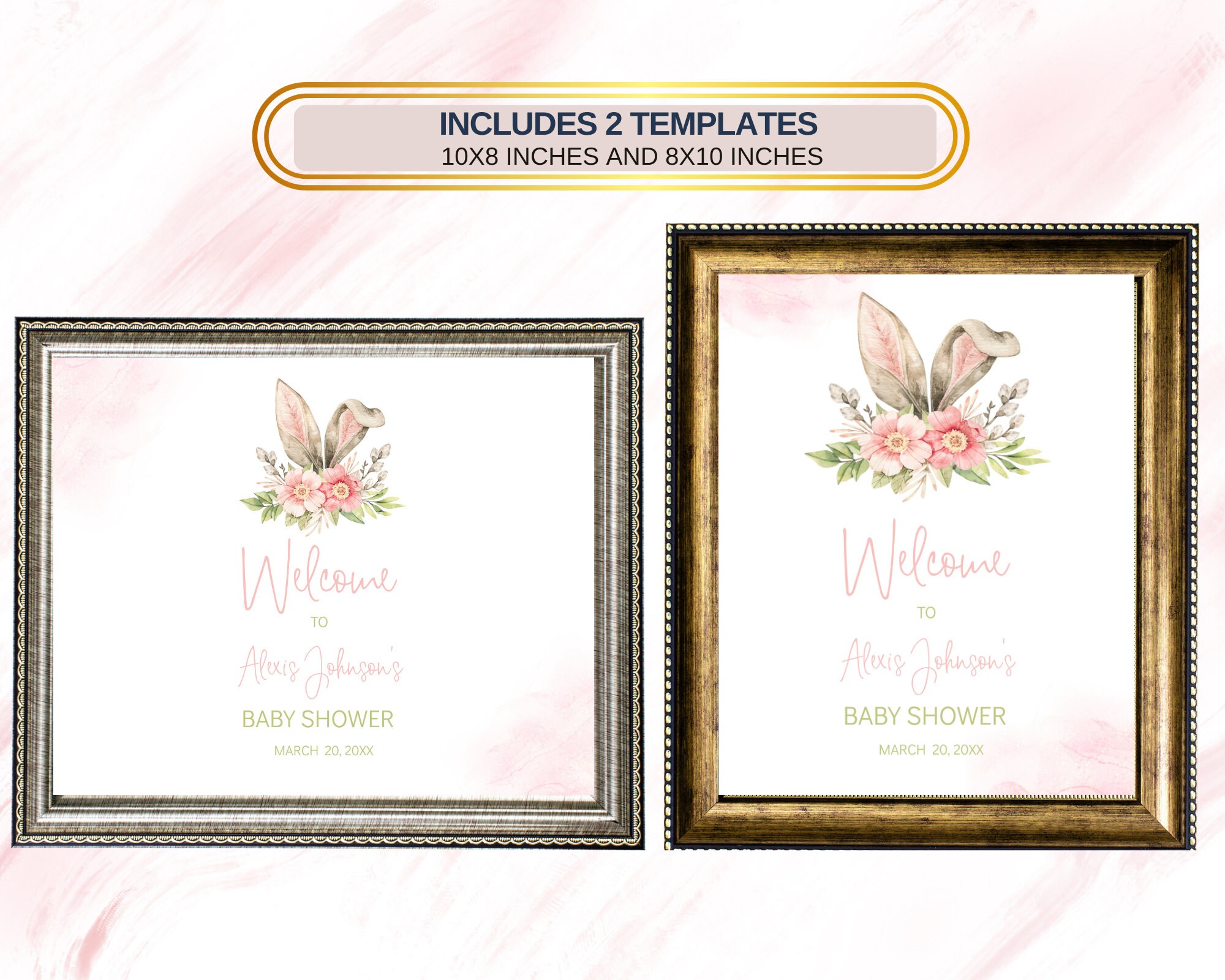 Editable Bunny Ears Horizontal & Vertical Welcome Signs, Bunny Baby ...