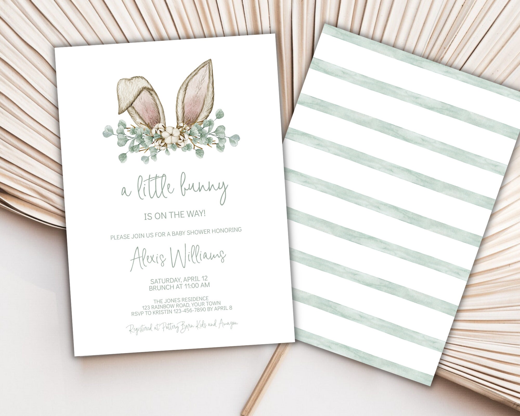 Editable Bunny Ears Baby Shower Invitation Baby Shower Invite - Etsy