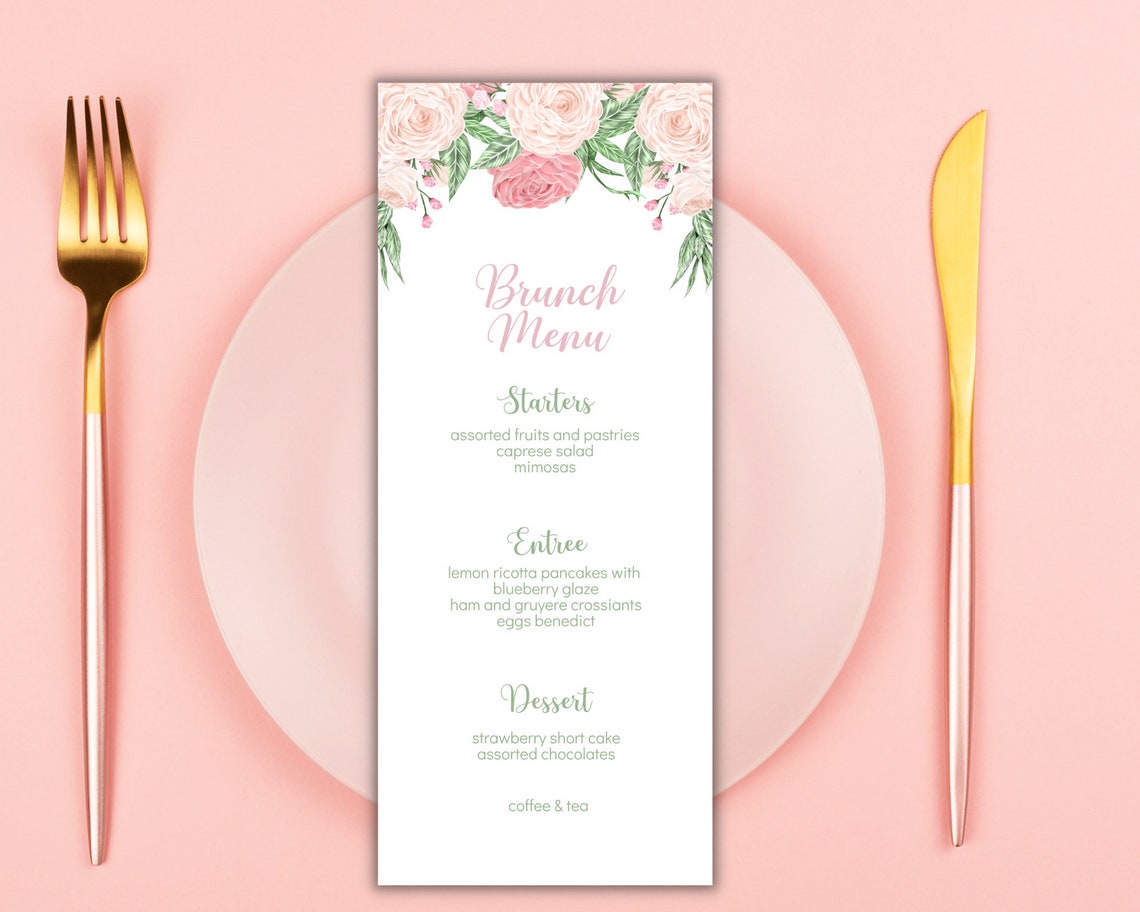 Editable Pink Floral Menu Template Printable Tea Party Menu - Etsy