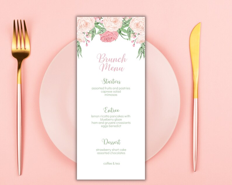 Editable Pink Floral Menu Template Printable Tea Party Menu - Etsy