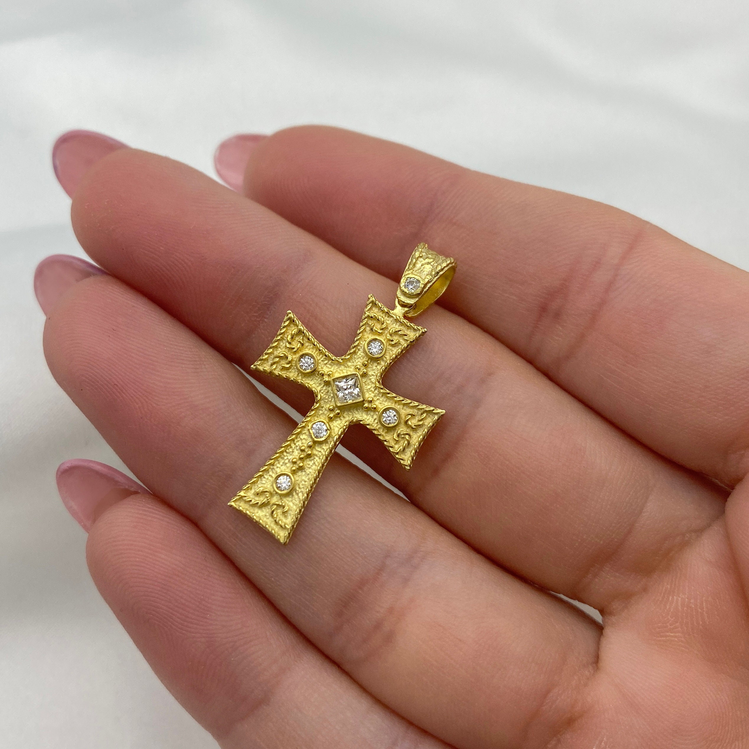 Handmade Solid Gold 18K Cross or Solid 14K Gold With White - Etsy