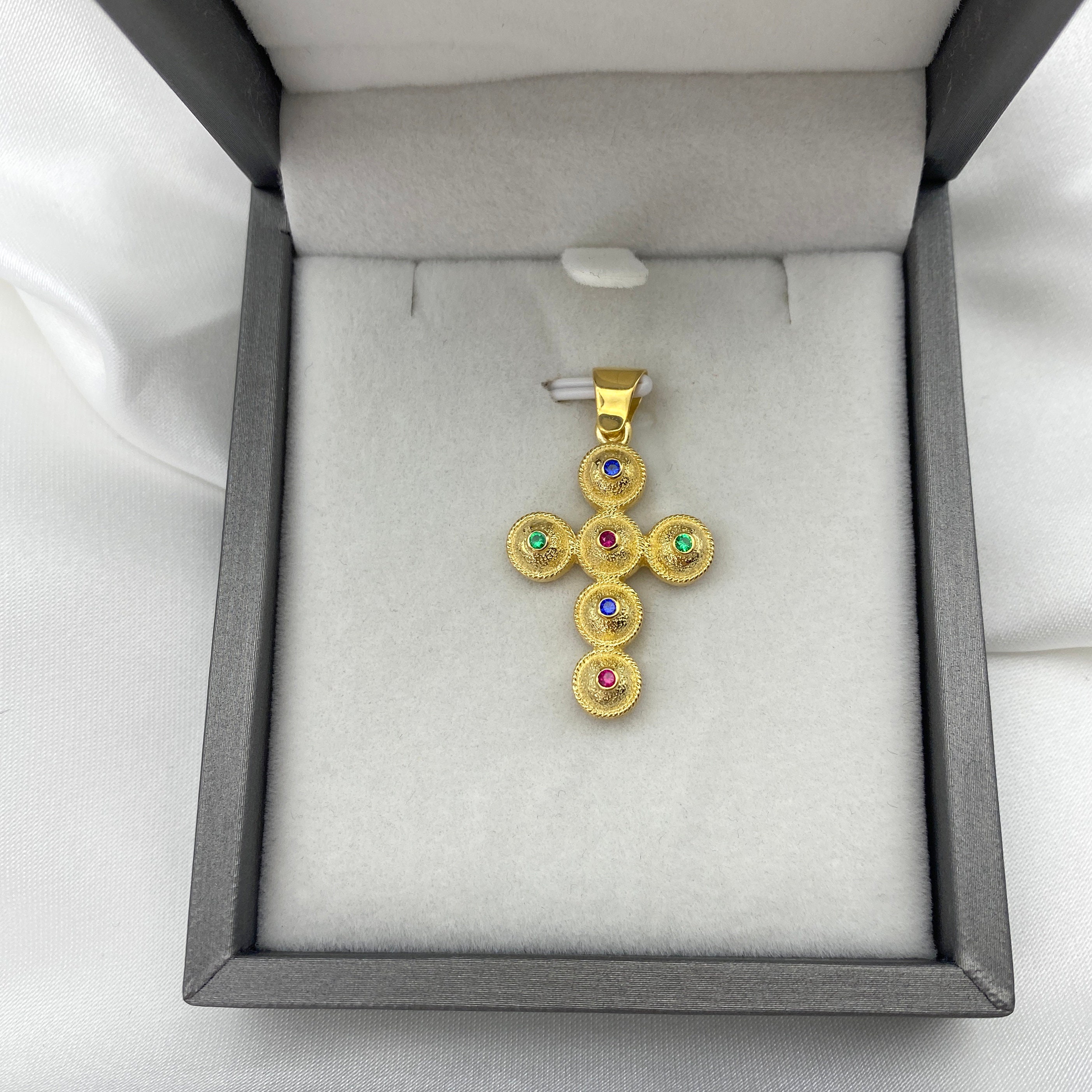 14K or 18K Solid Gold Byzantine Cross With Cubic Zirconia, Unisex Cross ...