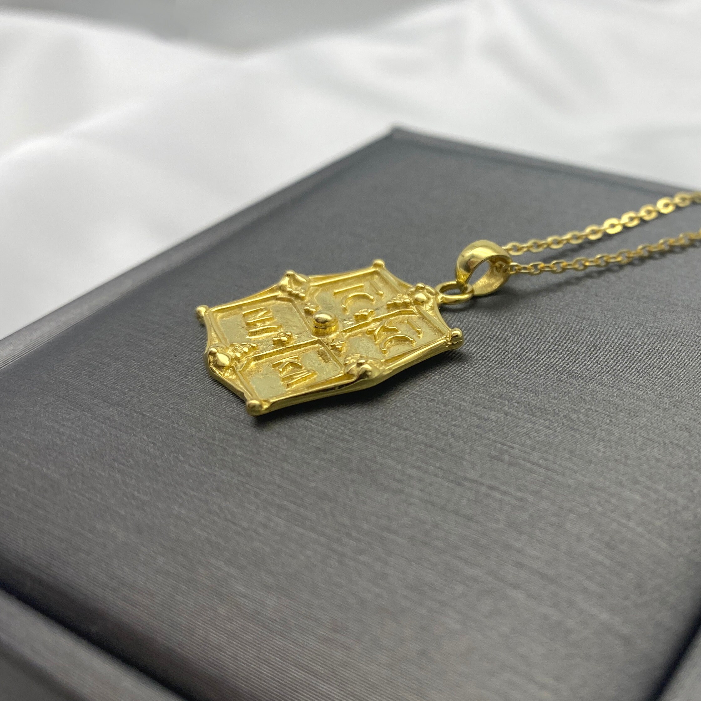 Solid Gold Square Konstantinato Byzantine Pendant in 14K or 18K Yellow ...
