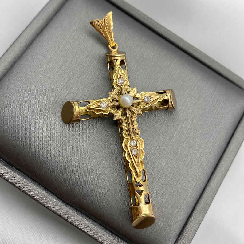 1960s Vintage 14K Gold Cross Pendant Floral Solid Gold Cross - Etsy
