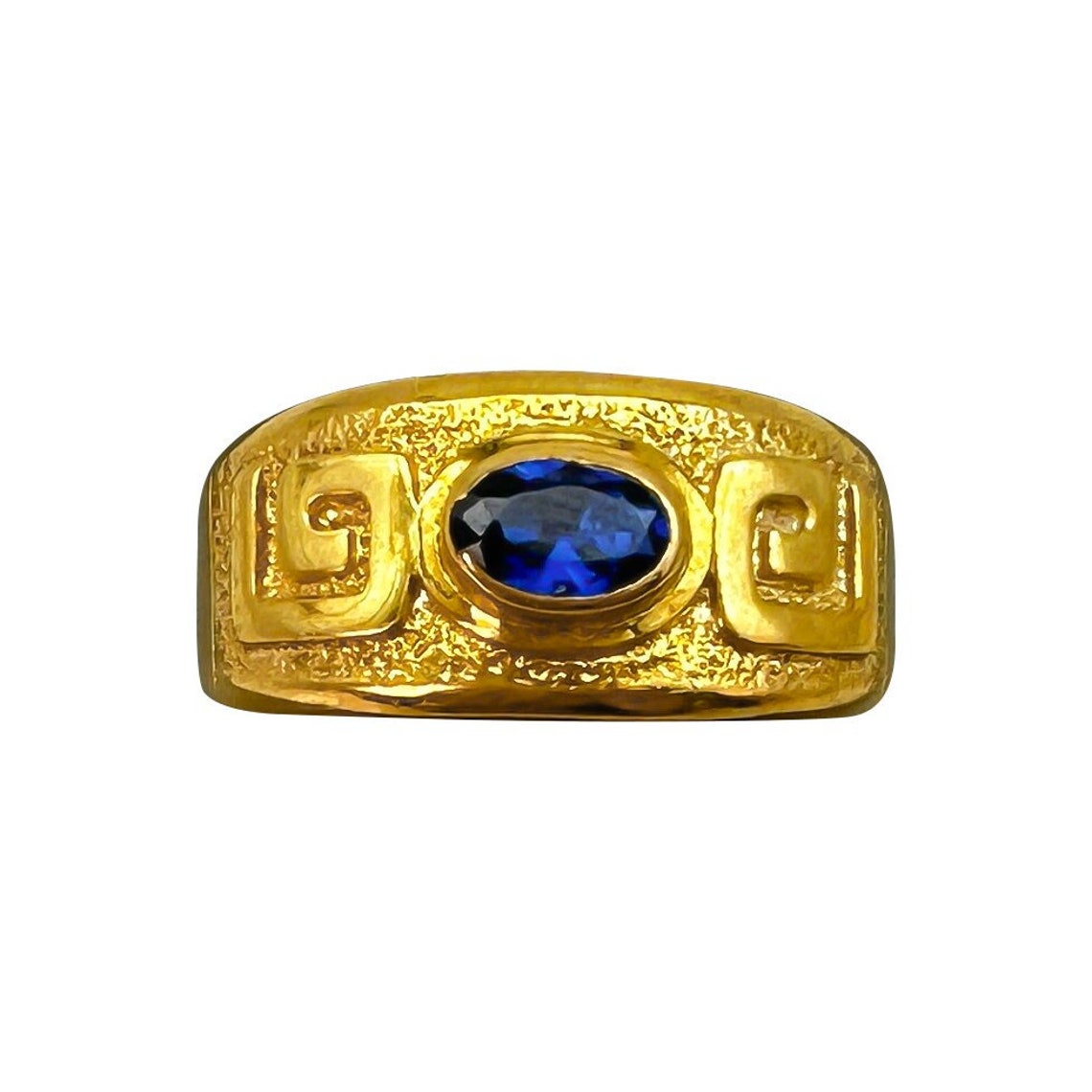 Greek Byzantine Meander Ring K18 Gold-plated Silver 925 With Blue ...