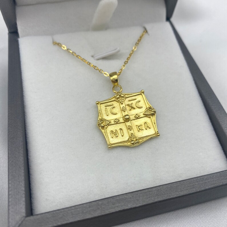 Solid Gold Square Konstantinato Byzantine Pendant in 14K or - Etsy
