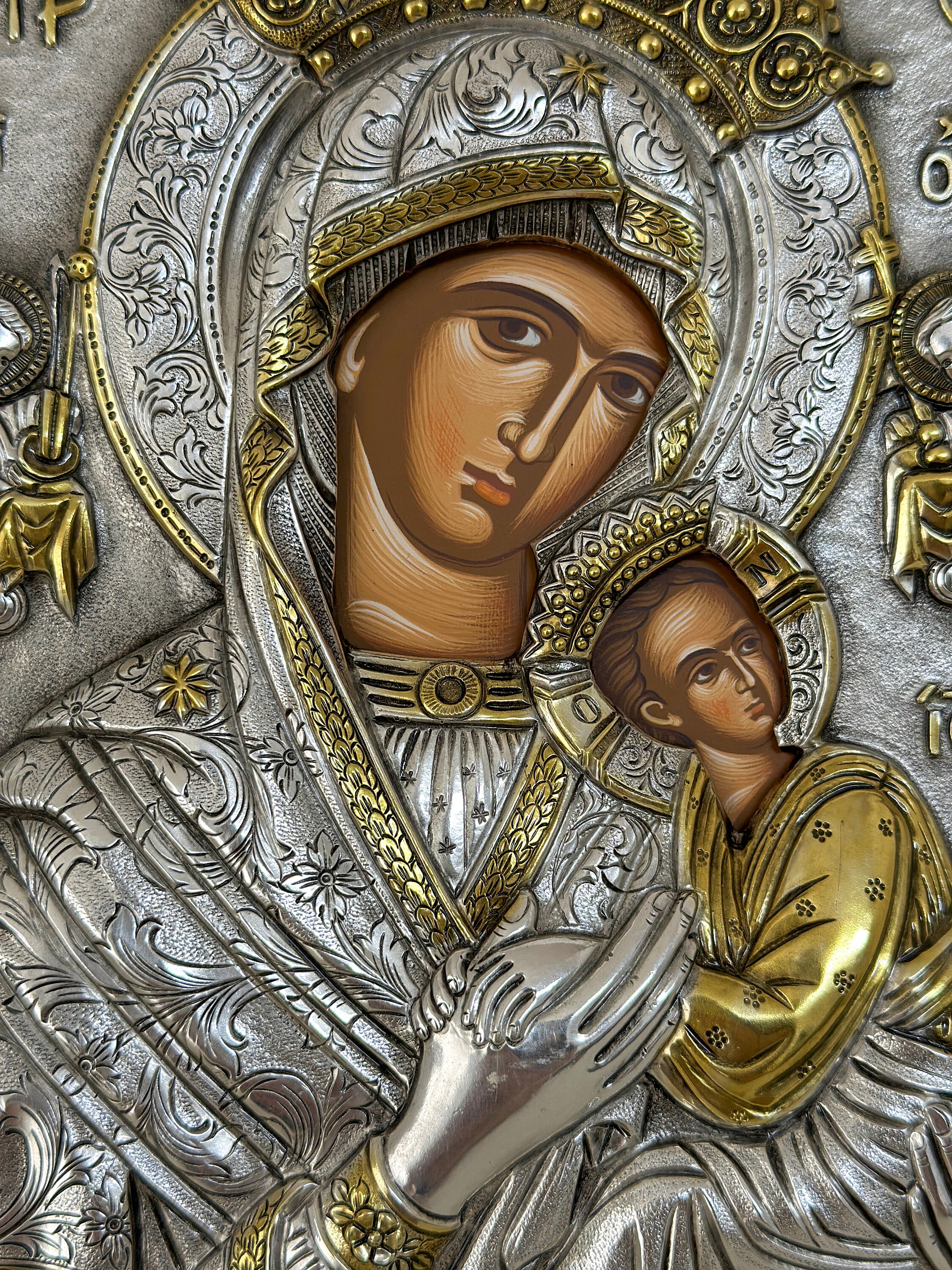 Virgin Mary Engraved Solid Silver 950 Icon, Mary and Baby Jesus Greek ...
