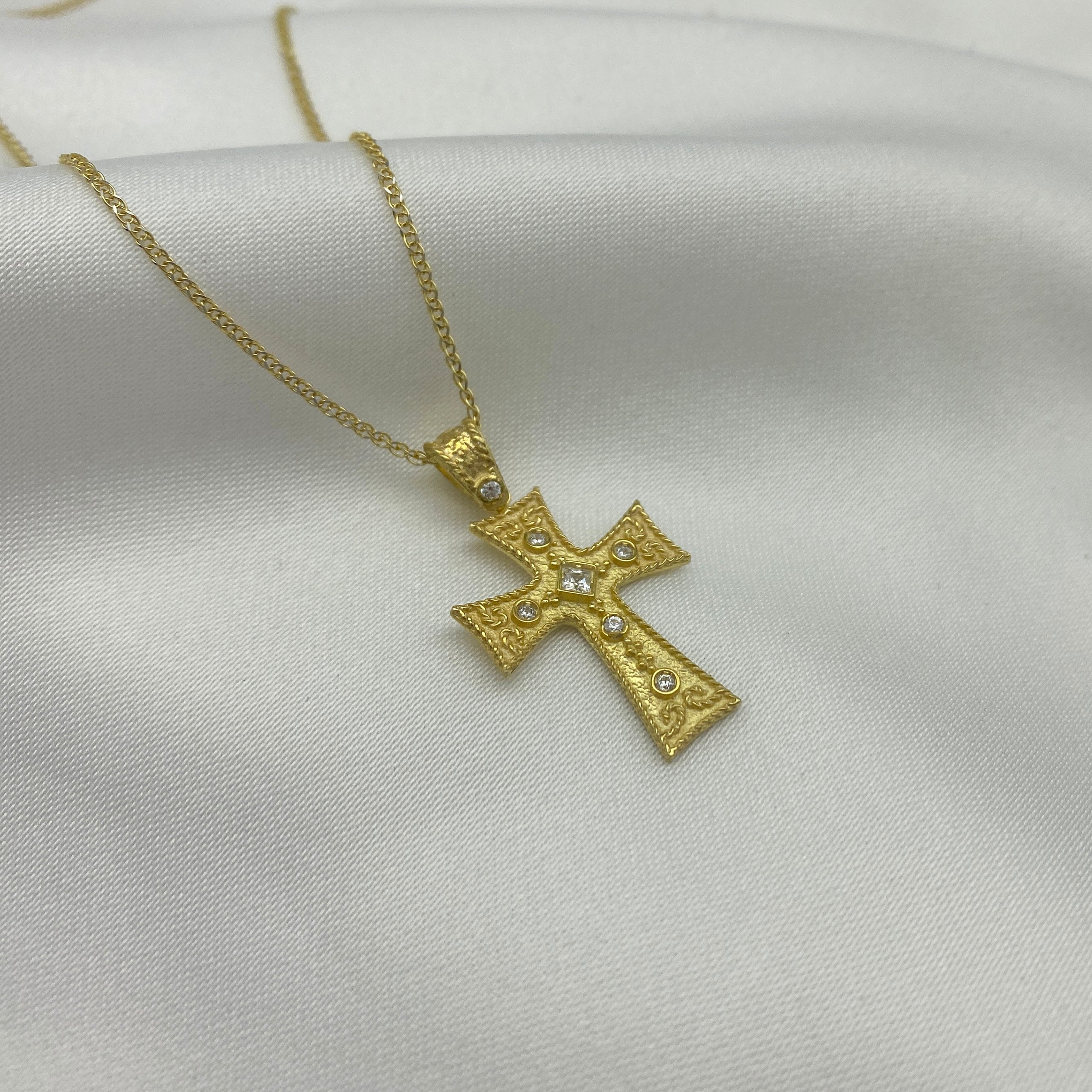 Handmade Solid Gold 18K Cross or Solid 14K Gold With White Cubic ...