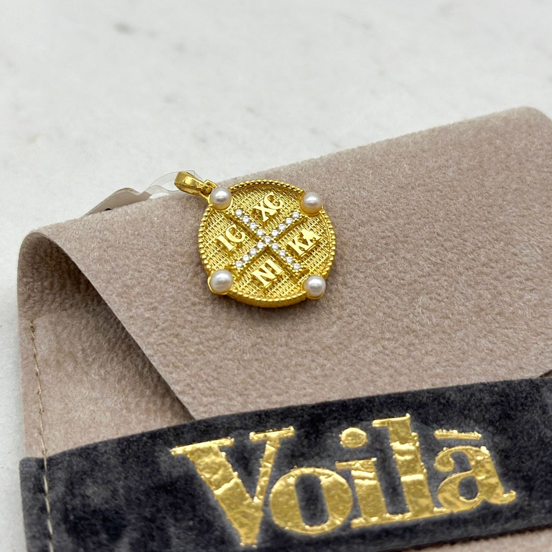 Solid Gold 14K Constantinato Pendant With White Freshwater Pearls and ...