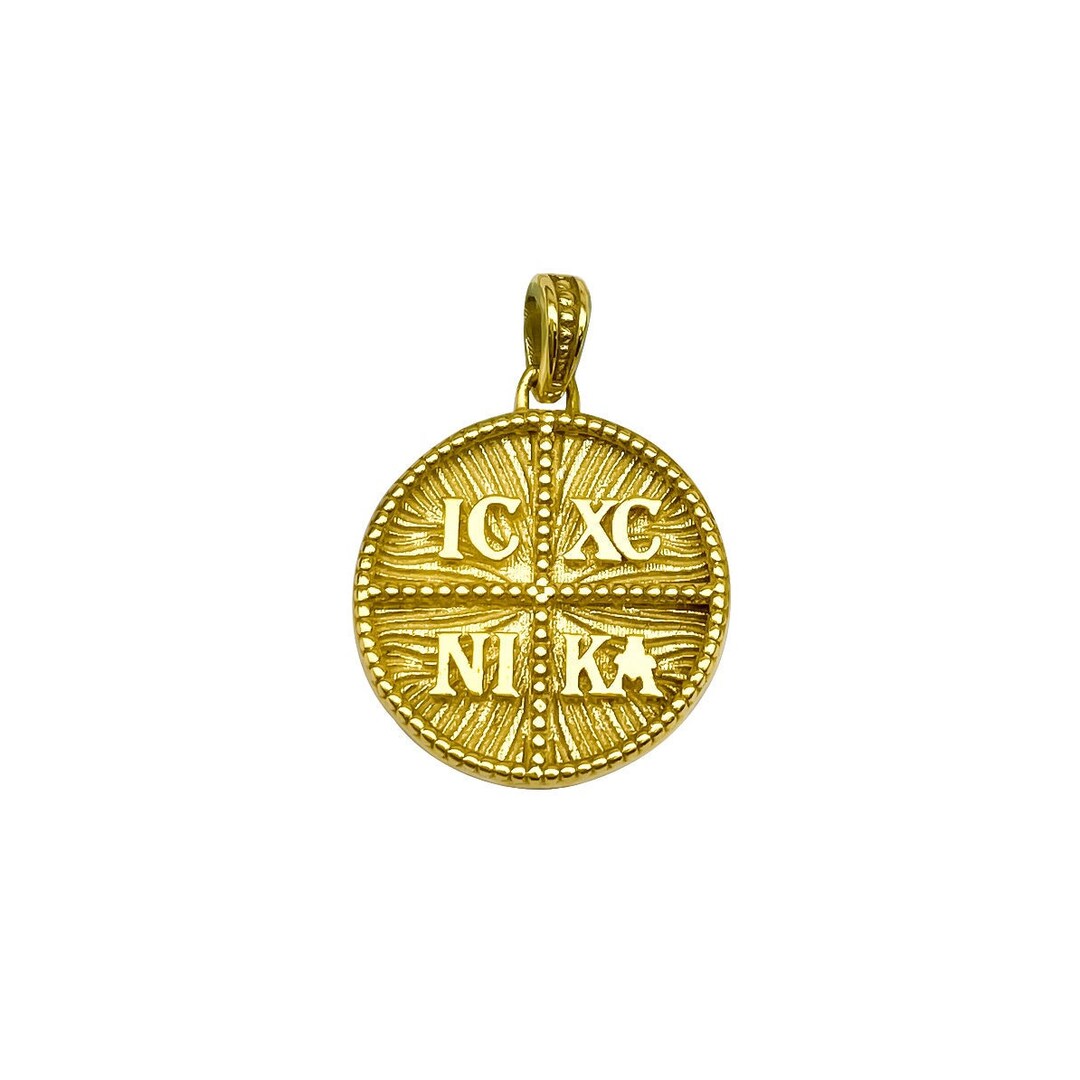 Solid 14K Orthodox Constantinato Pendant Zircon, Byzantine Style Double ...