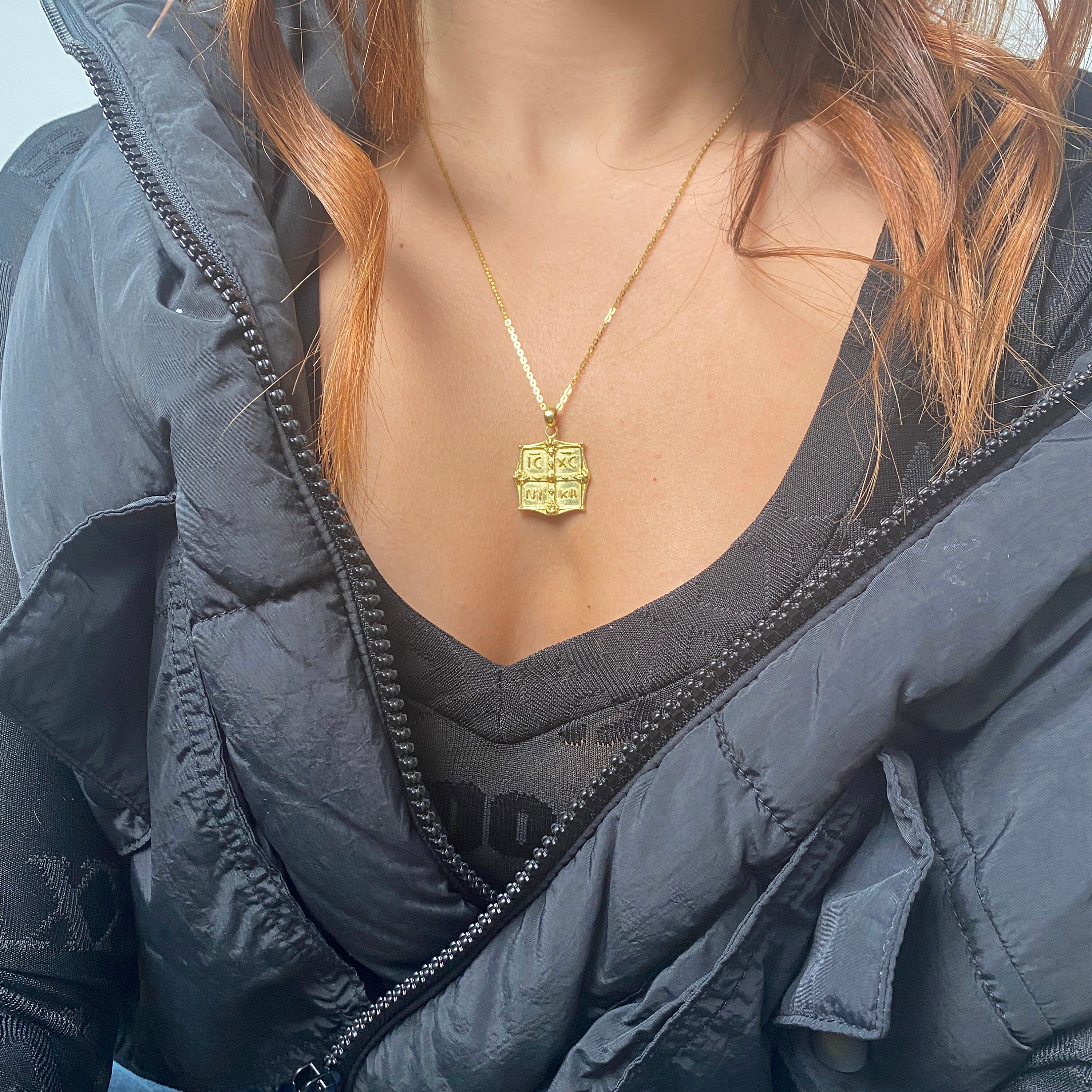 Solid Gold Square Konstantinato Byzantine Pendant in 14K or 18K Yellow ...