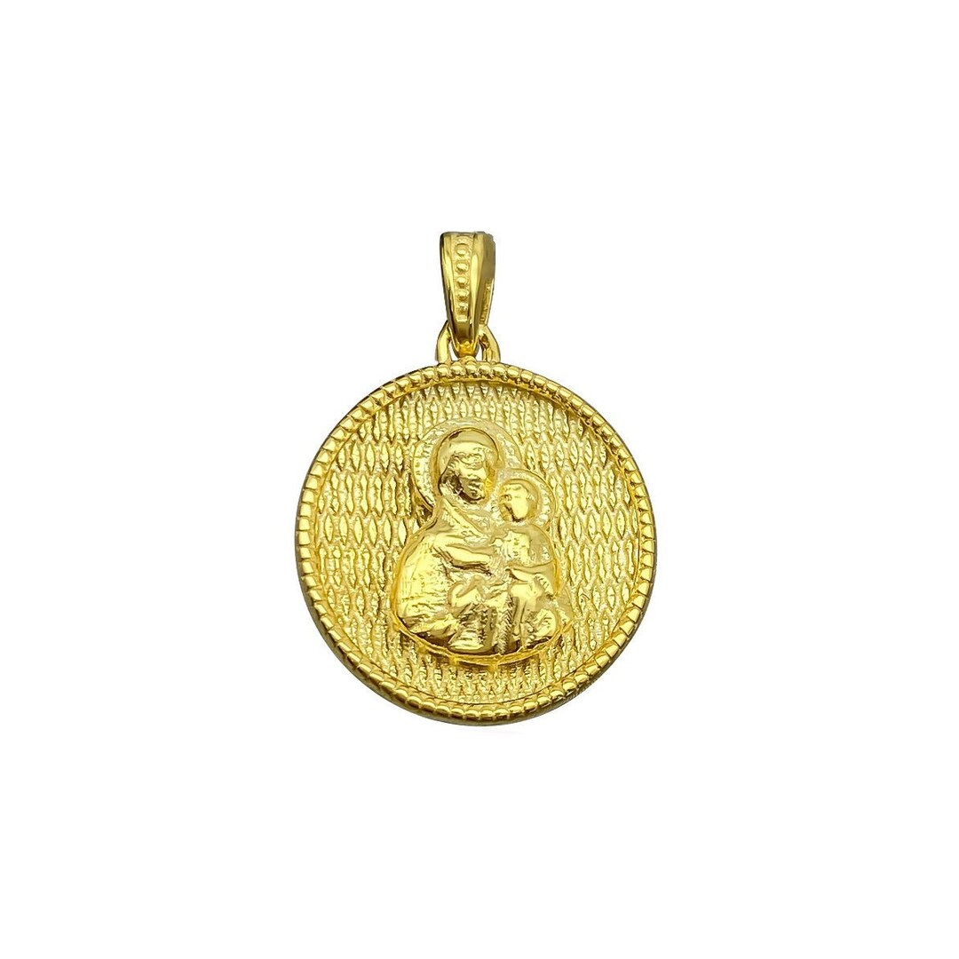 Solid 14K Double Sided Virgin Mary and Constantinato Pendant, Byzantine ...